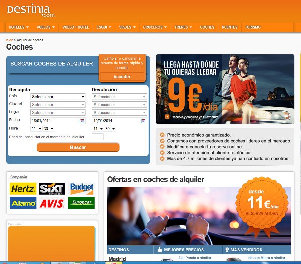 Destinia.com te ofrece las mejores ofertas en alquiler de coches